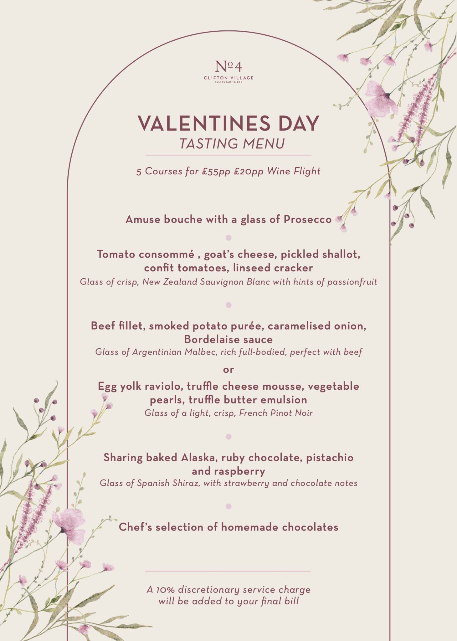 Valentines Day Tasting Menu at No.4 Clifton Village