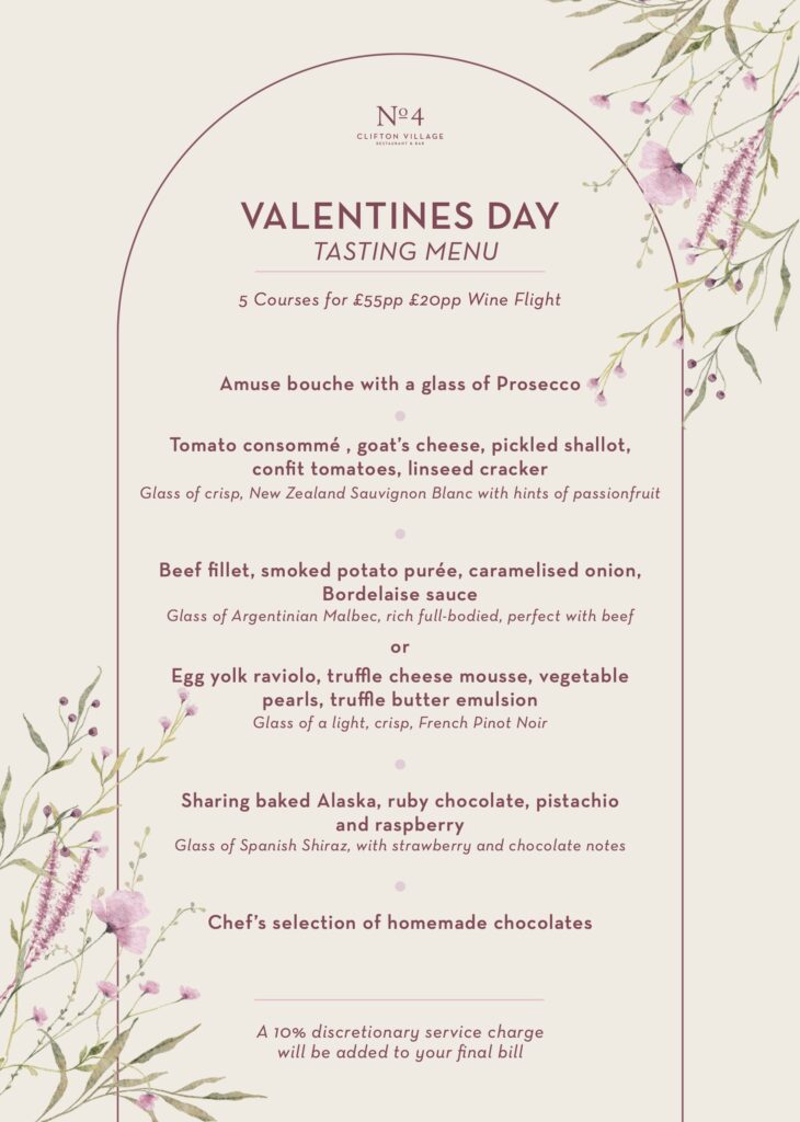 Valentines Day Tasting Menu at No.4 Clifton Village